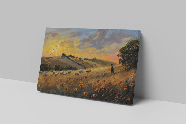 Shepherds Sunrise Shepherd With Flock at Dawn Golden Morning Light ...