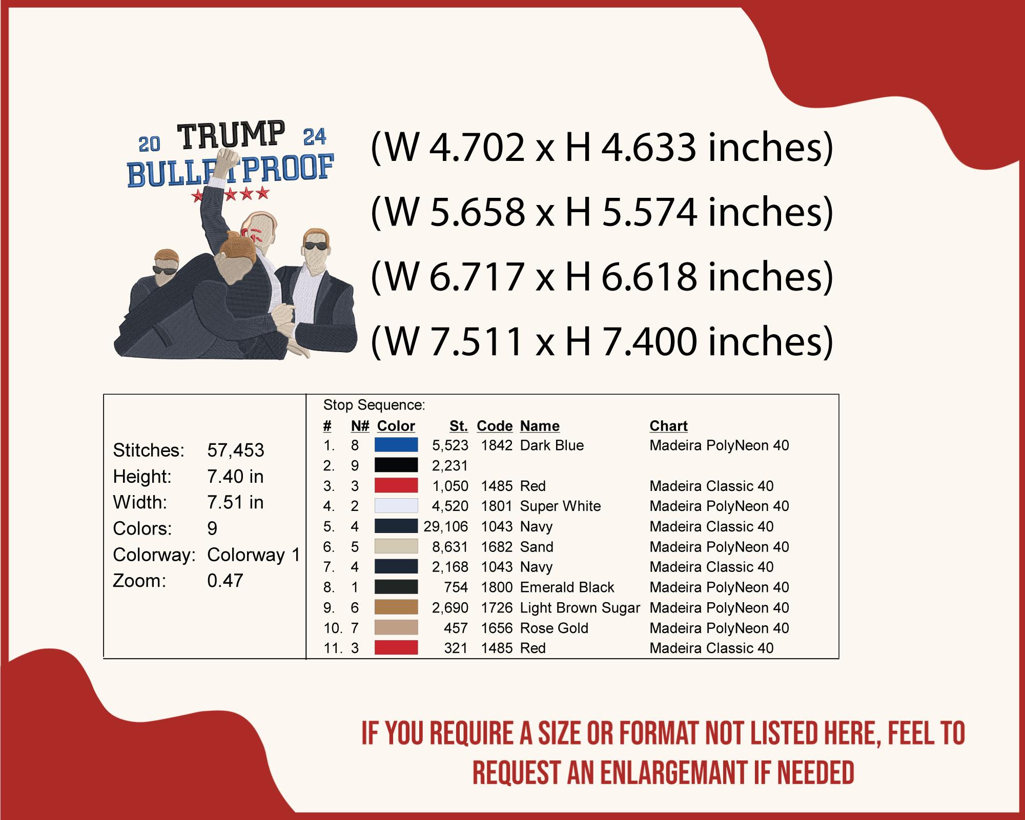 Bulletproof Trump 2024 Embroidery Design, Trump Fist in Air After Shot ...