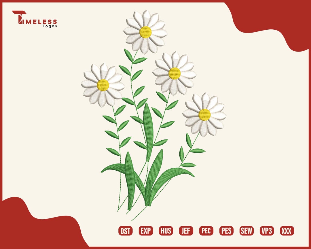 Daisy Flower Digital Embroidery, Floral Machine Embroidery Designs, Pes ...
