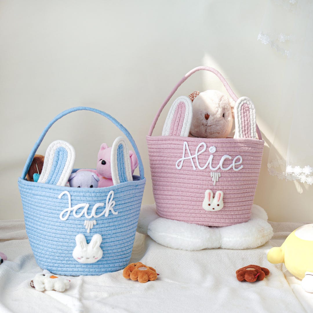 Personalized Easter Bunny Basket, Custom Name Easter Basket for Kids ...