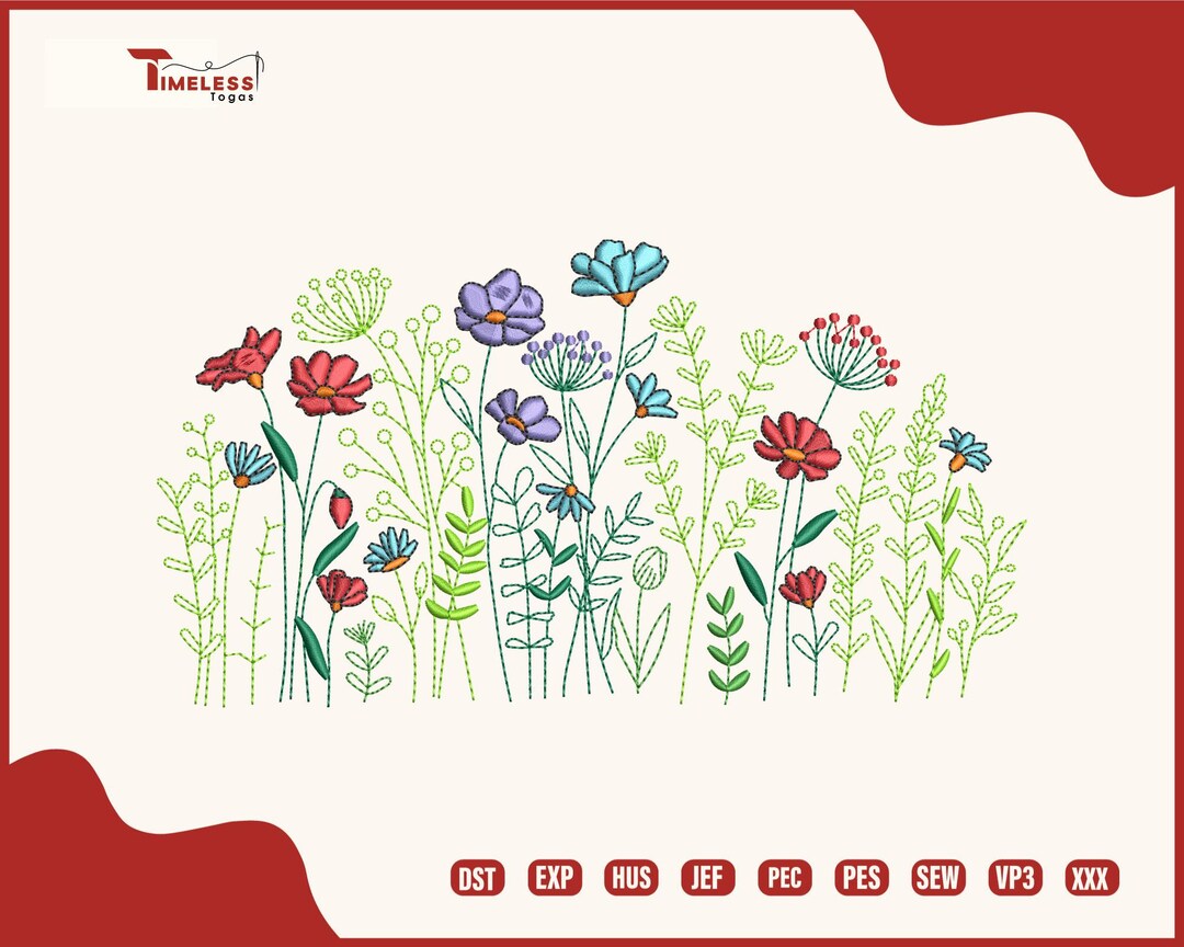 Colorful Wildflower Machine Embroidery Pattern, Botanical Wildflower ...