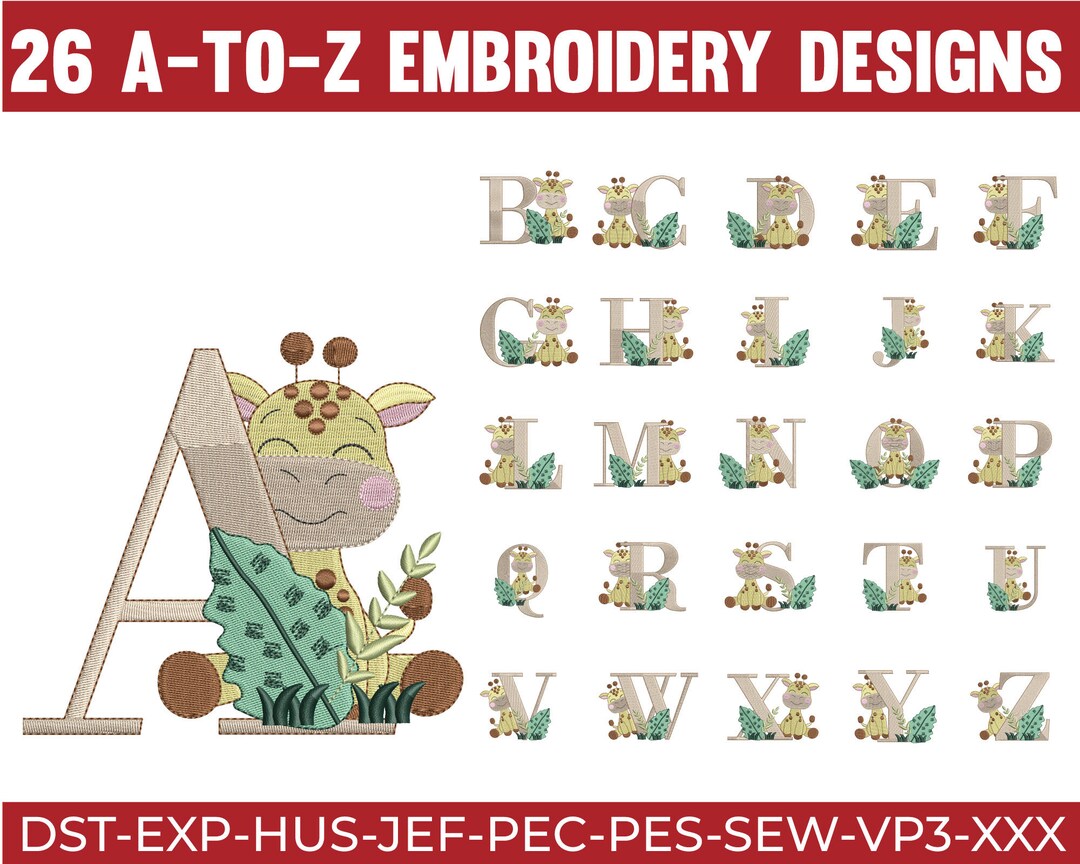 Giraffe Alphabet Embroidery Design, A to Z Floral Giraffe Machine ...
