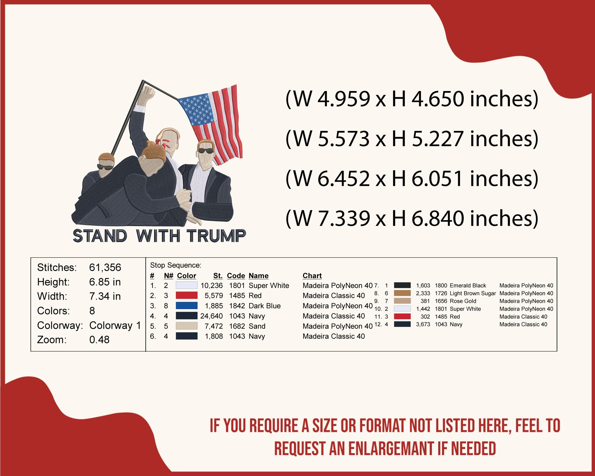 Stand With Trump Machine Embroidery, Trump Fist Raised in Air ...