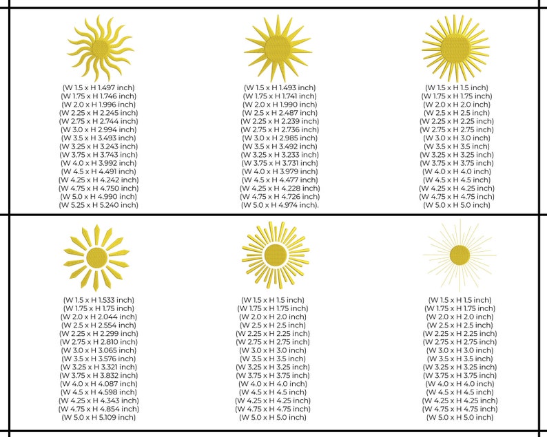 6 Individual Boho Sun Embroidery Bundle, Embroidered Sunshine Digital ...