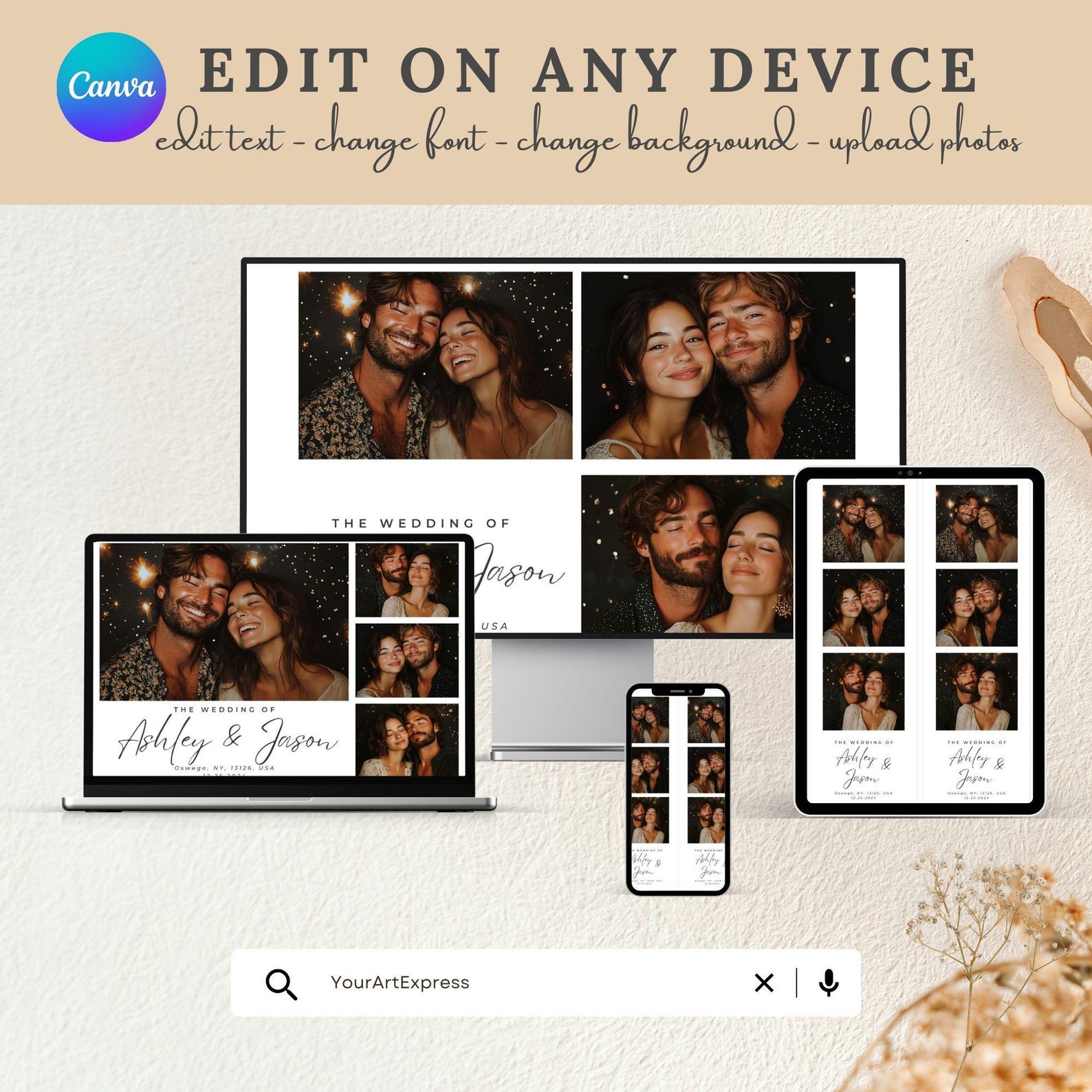Editable Wedding Photobooth Template, Customizable Canva Photo Strip ...