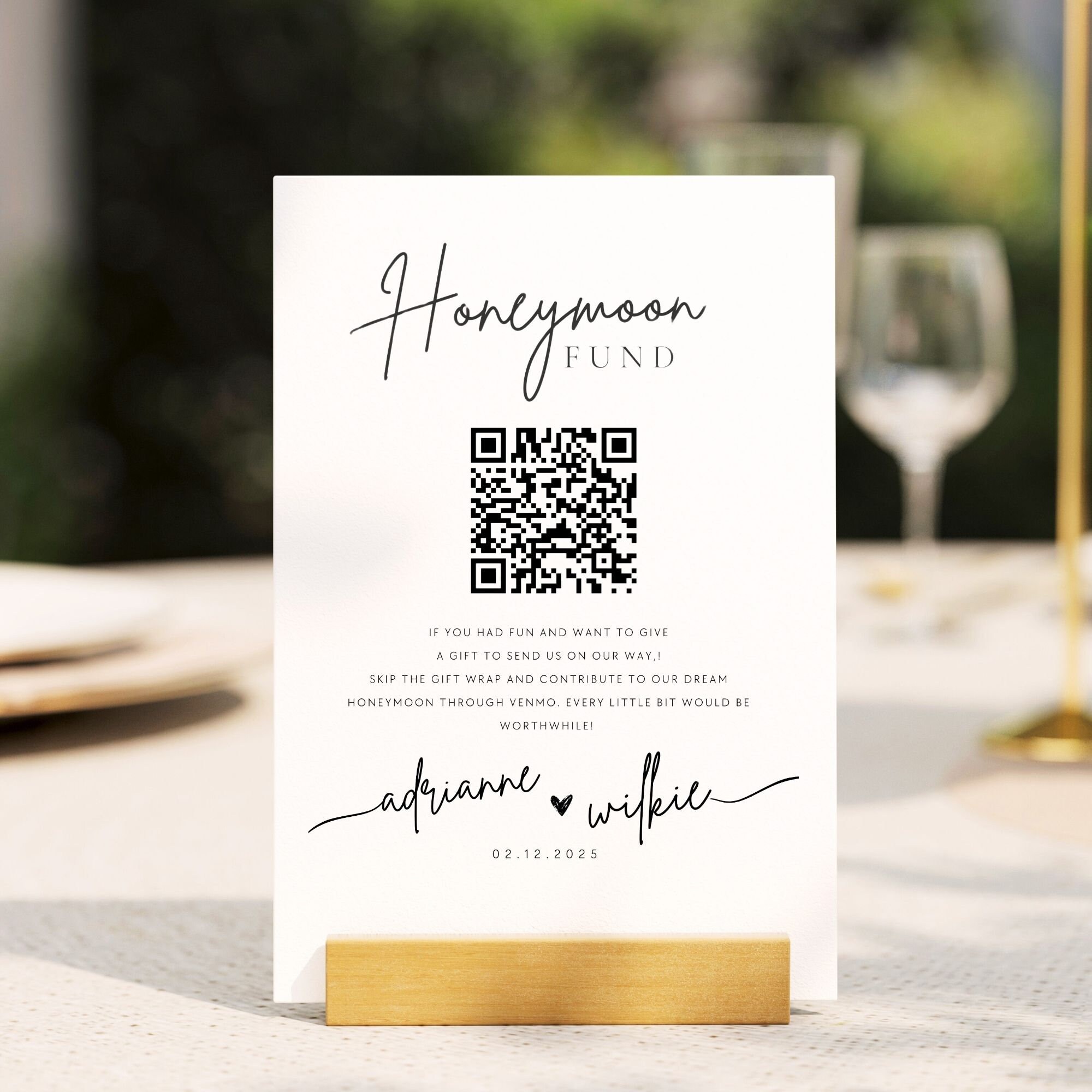 Wedding Honeymoon Fund Sign, Honeymoon Fund QR Code Editable Sign ...