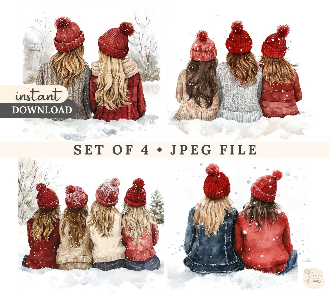 Christmas Besties 4 JPEG Clipart Watercolor Style Christmas Season ...