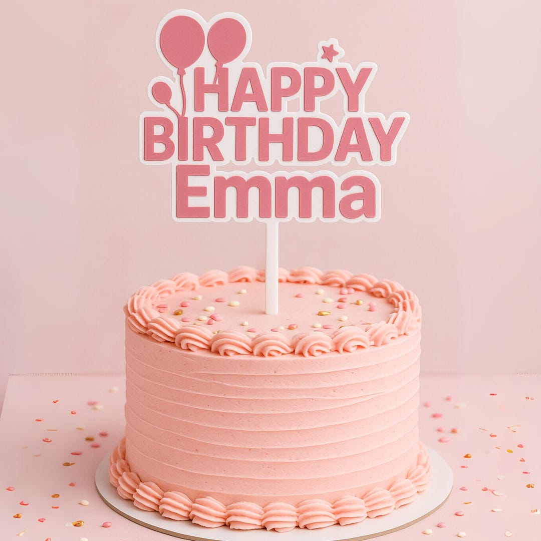 Custom Pink Balloon Cake Topper: Personalized Birthday Decoration - Etsy