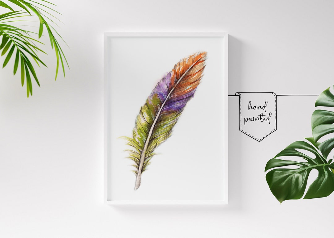 Colorful Feather Original Watercolor Painting | Hand Painted 3 Color ...