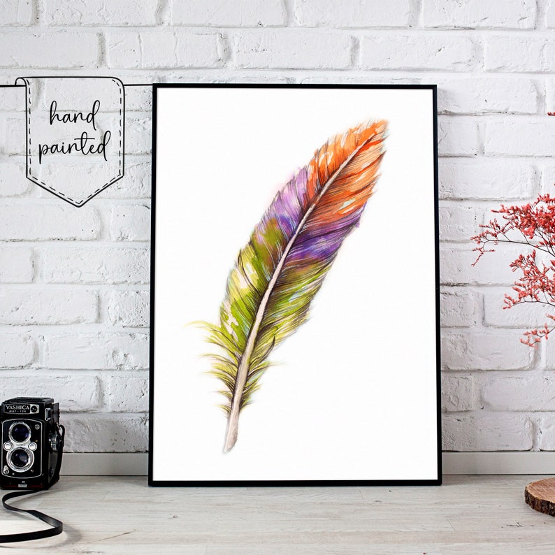 Colorful Feather Original Watercolor Painting | Hand Painted 3 Color ...