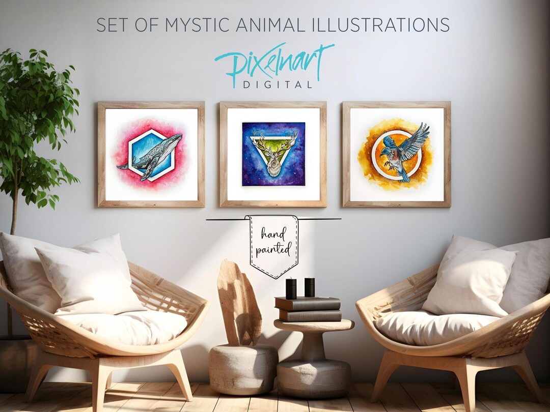 Mystic Animals Watercolor Painting Print Set, Downloadable and ...