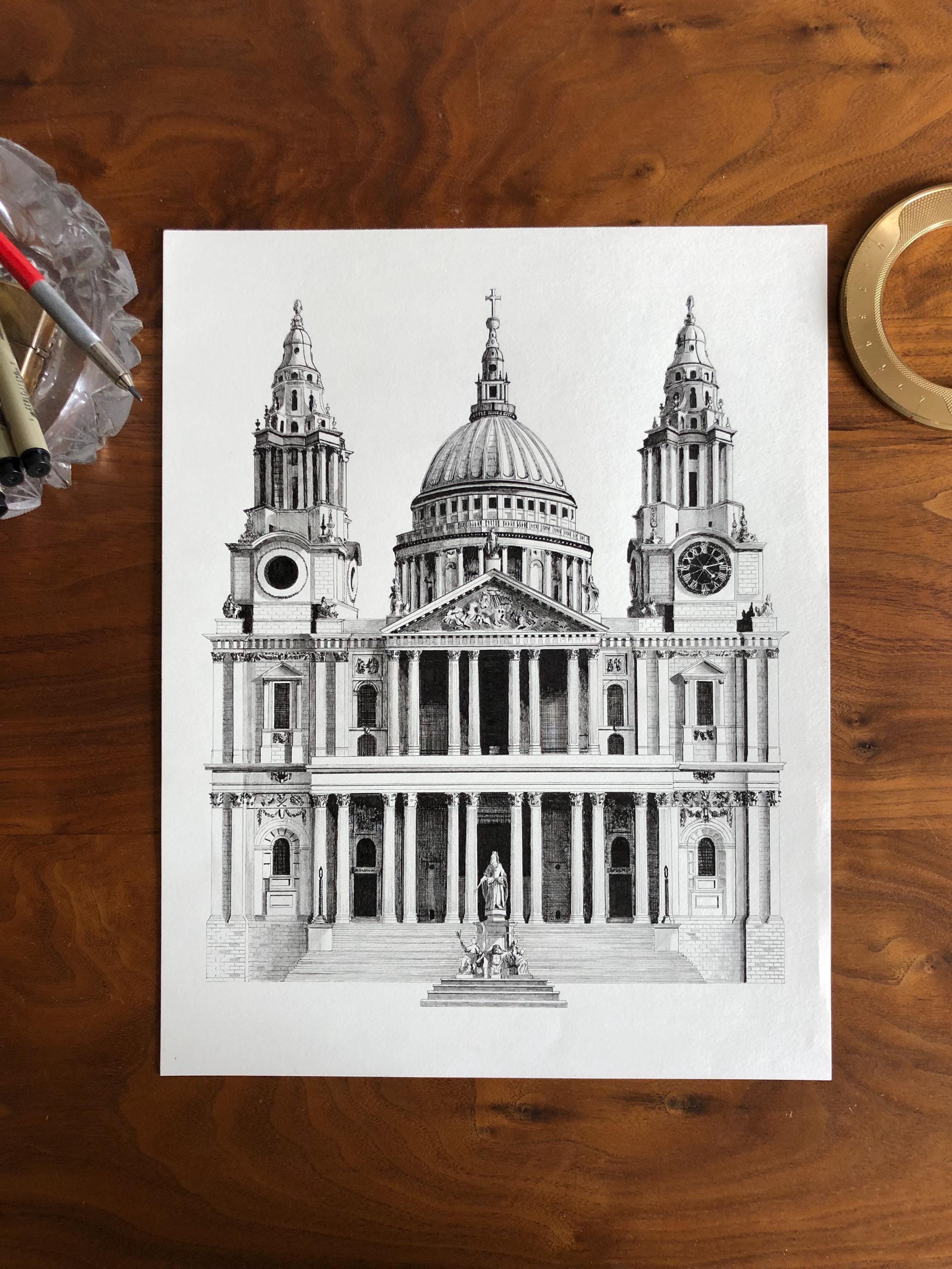 St. Paul's Cathedral, London, Pen & Pencil, Original Art 11x14 - Etsy