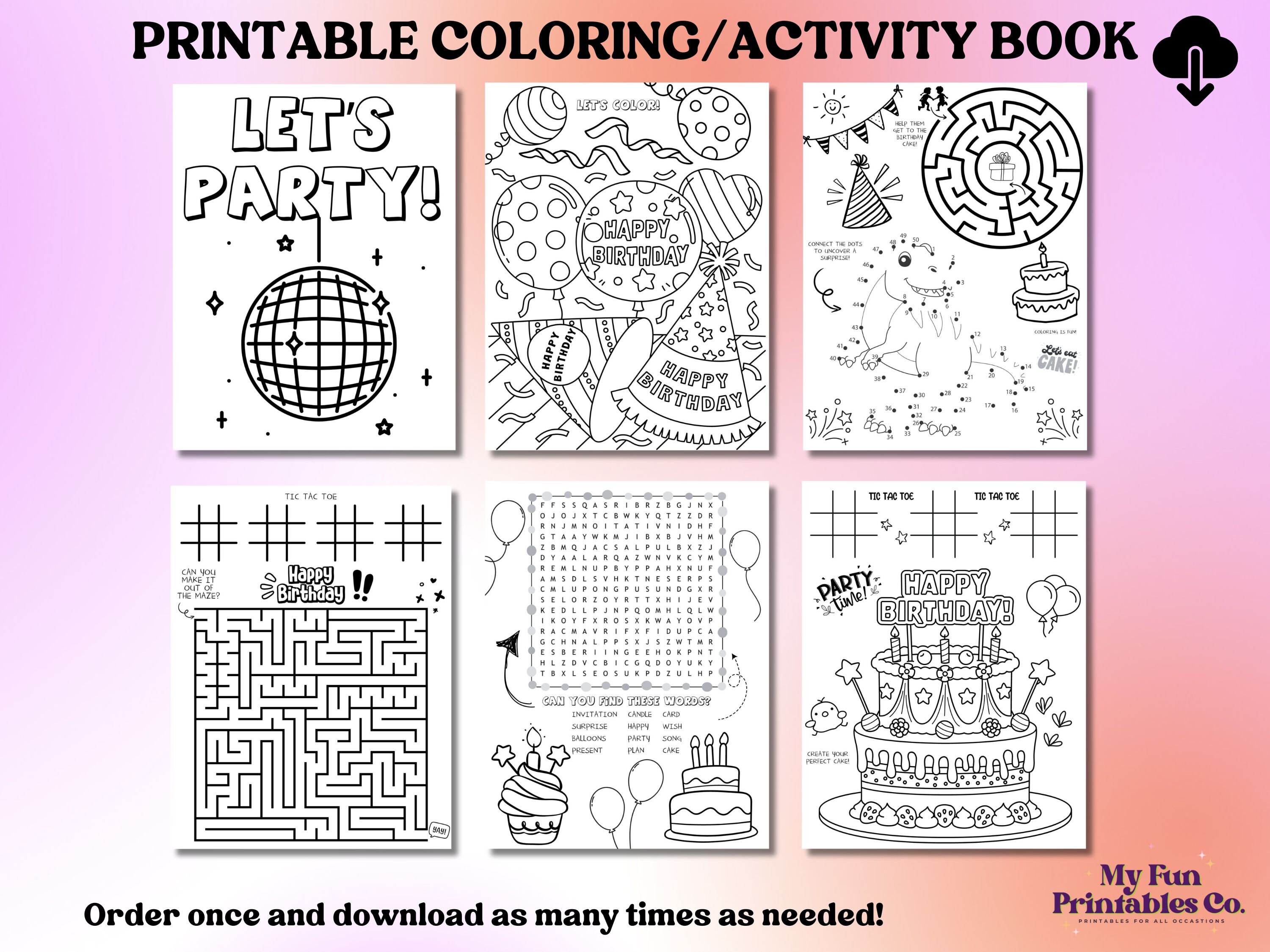 Personalized Birthday Activity Book: Printable Party Coloring Pages ...