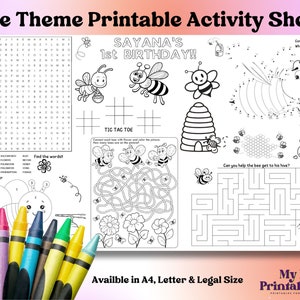 Printable Activity Sheet, Bee Theme Party Printable, Personalized Party ...