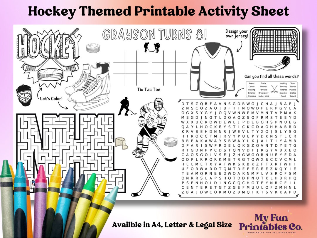 Printable Activity Sheet, Hockey Party Printable, Hockey Party Decor ...