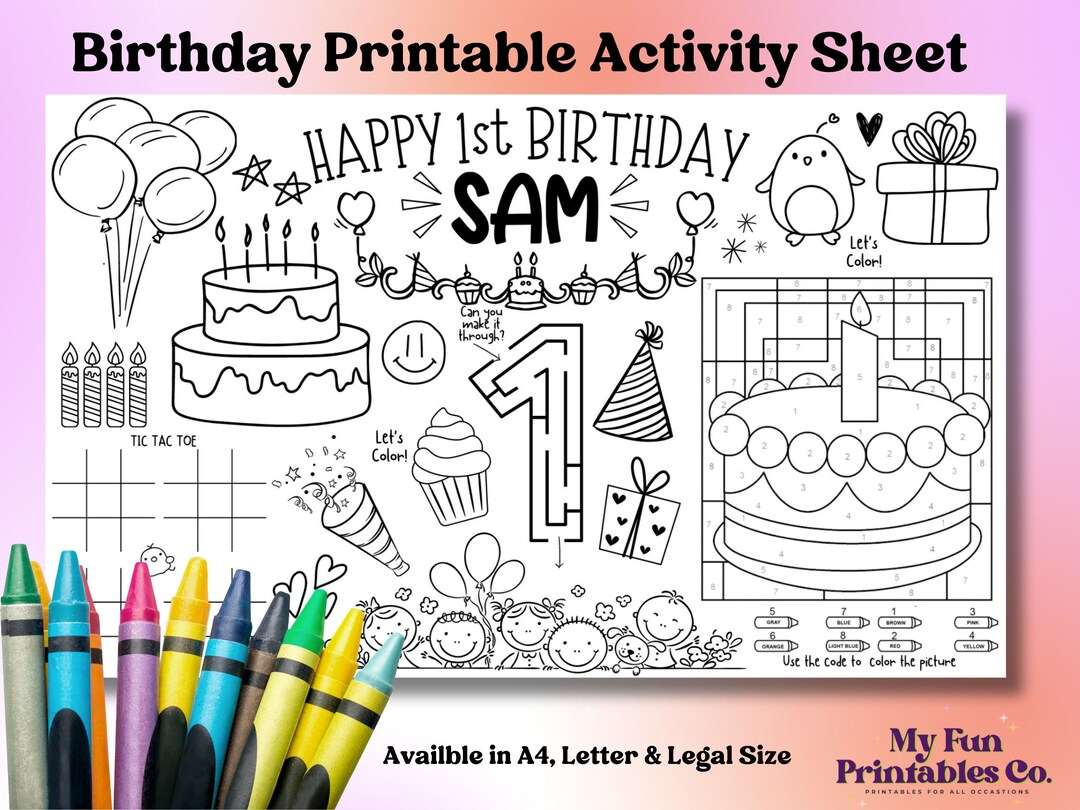 Printable Activity Sheet, Birthday Party Printable, Personalized Party ...