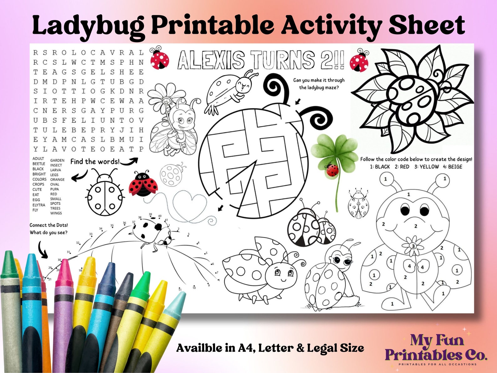 Printable Activity Sheet, Ladybug Theme Party Printable, Personalized ...