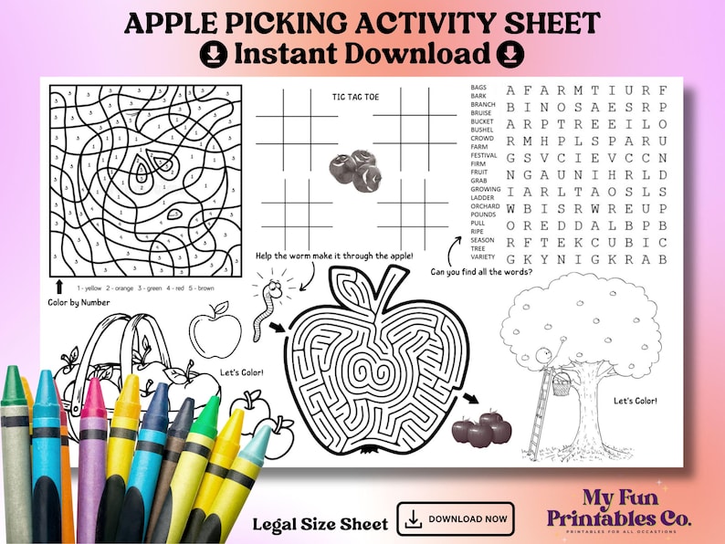 Apple Picking Coloring Page: Fall Activity, Printable Sheet (PDF & JPEG ...