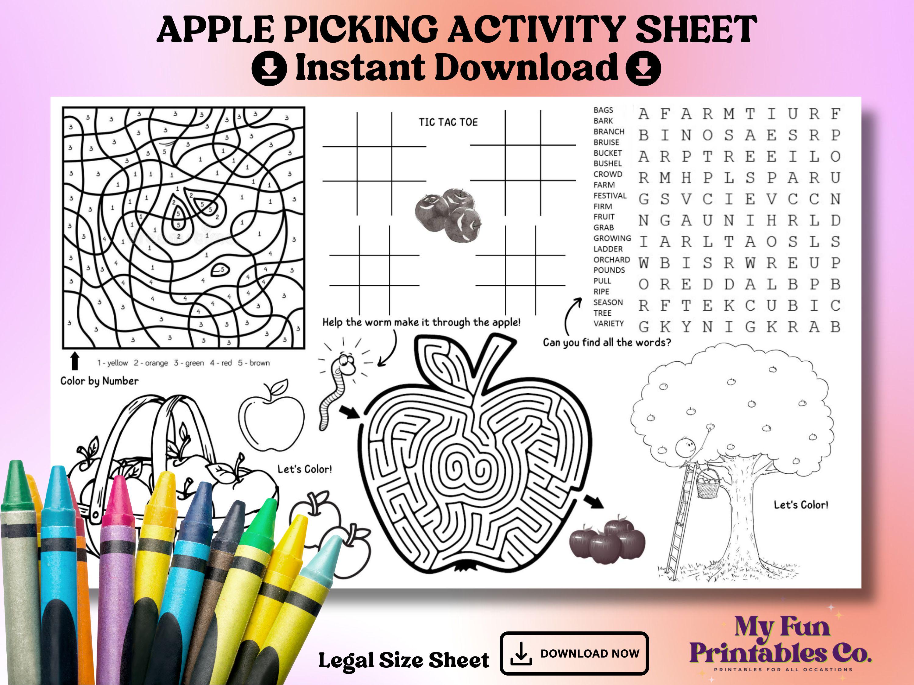 Apple Picking Coloring Page: Fall Activity, Printable Sheet (PDF & JPEG ...