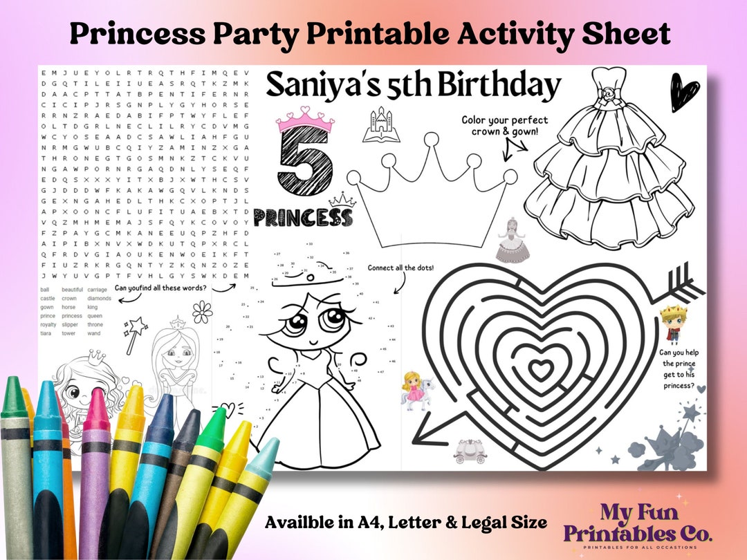 Printable Activity Sheet, Princess Printable, Princess Decor, Princess ...