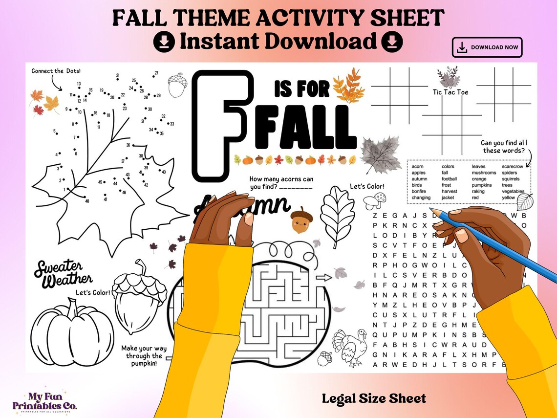 Fall Activity Sheet, Fall Printable, Fall Printable Activity, Instant ...