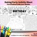 Printable Activity Sheet, Baking Party Printable, Baking Party Decor ...