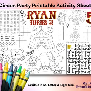 Printable Activity Sheet, Circus Party Printable, Circus Party Decor ...