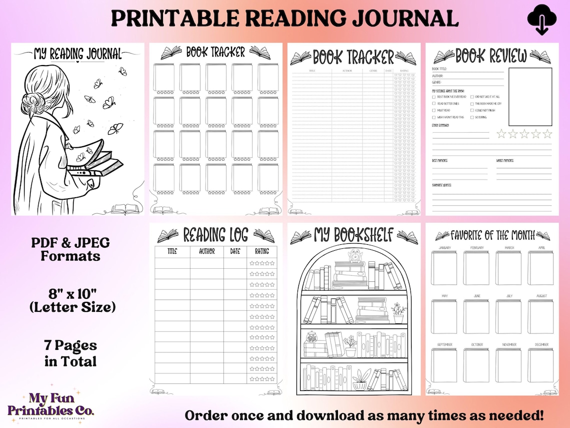 Printable Reading Journal, Reading Journal, Printable Journal ...