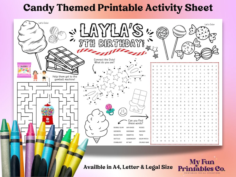 Printable Activity Sheet, Candy Party Printable, Candy Party Decor ...