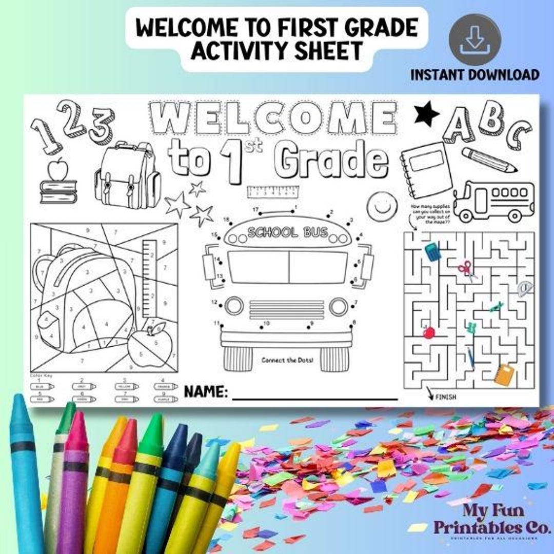 First Grade Activity Sheet: Back to School Coloring Page (PDF & JPEG ...