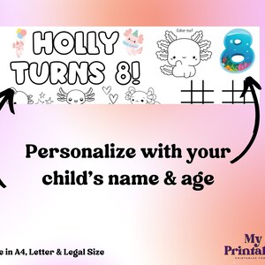 Printable Activity Sheet, Axolotl Party Printable, Axolotl Party Decor ...