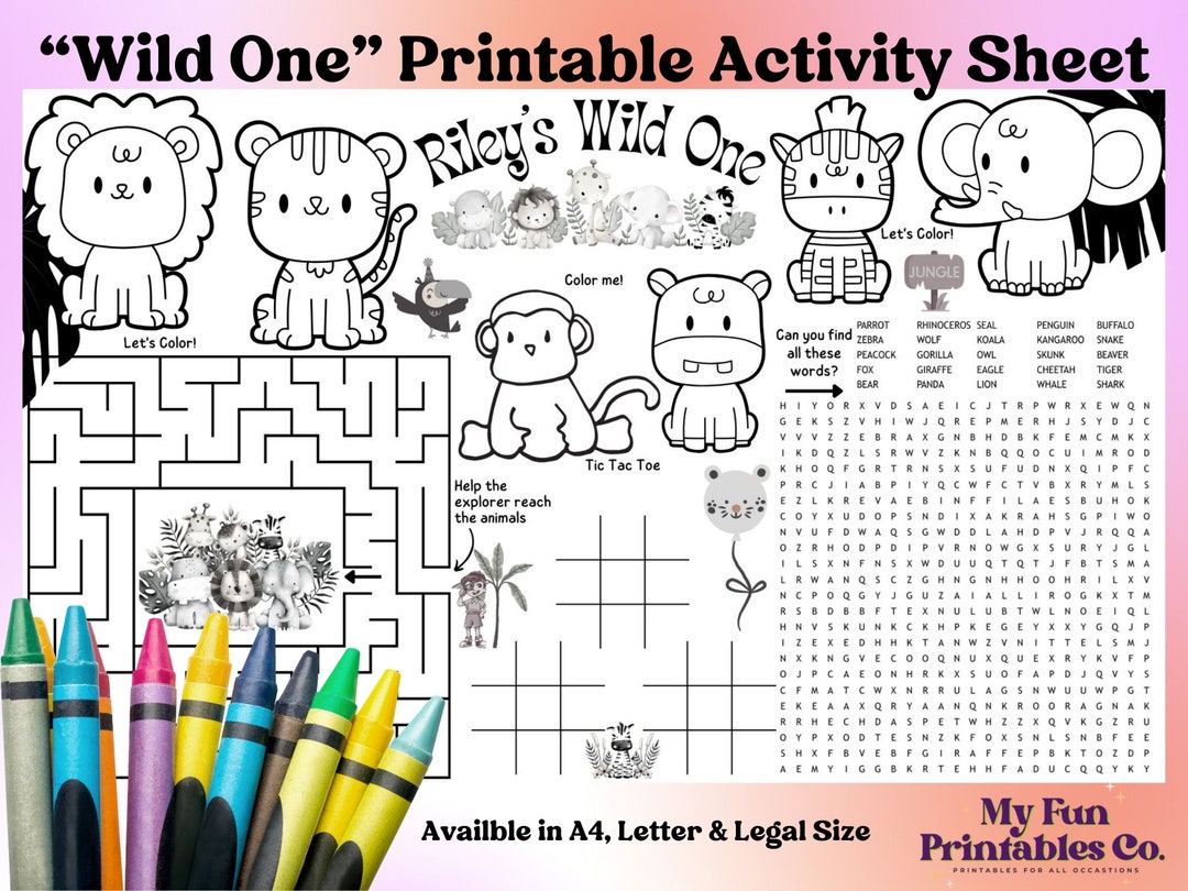 Printable Activity Sheet, Wild One Theme Party Printable, Personalized ...