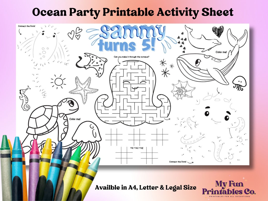 Printable Activity Sheet, Ocean Party Printable, Ocean Party Decor ...