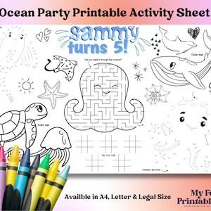 Printable Activity Sheet, Ocean Party Printable, Ocean Party Decor ...