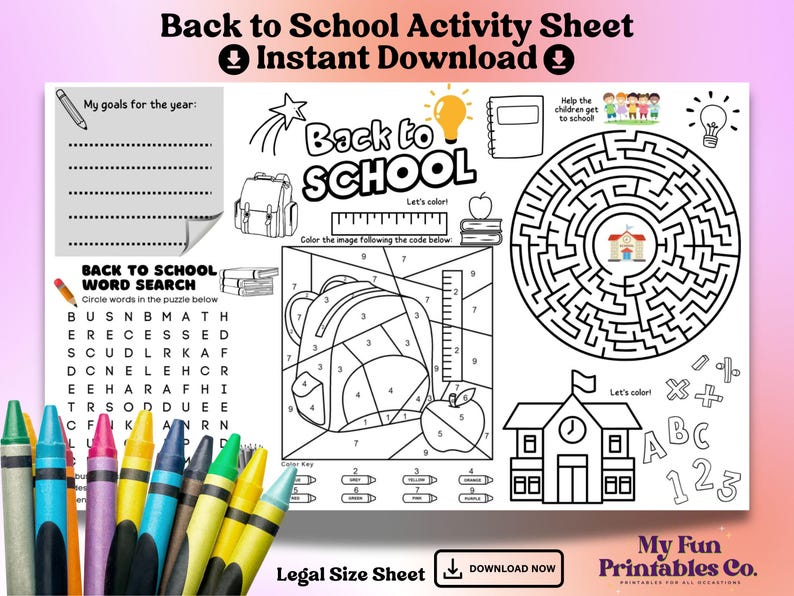 Back to School Activity Sheet: Printable Coloring Page (PDF & JPEG) - Etsy