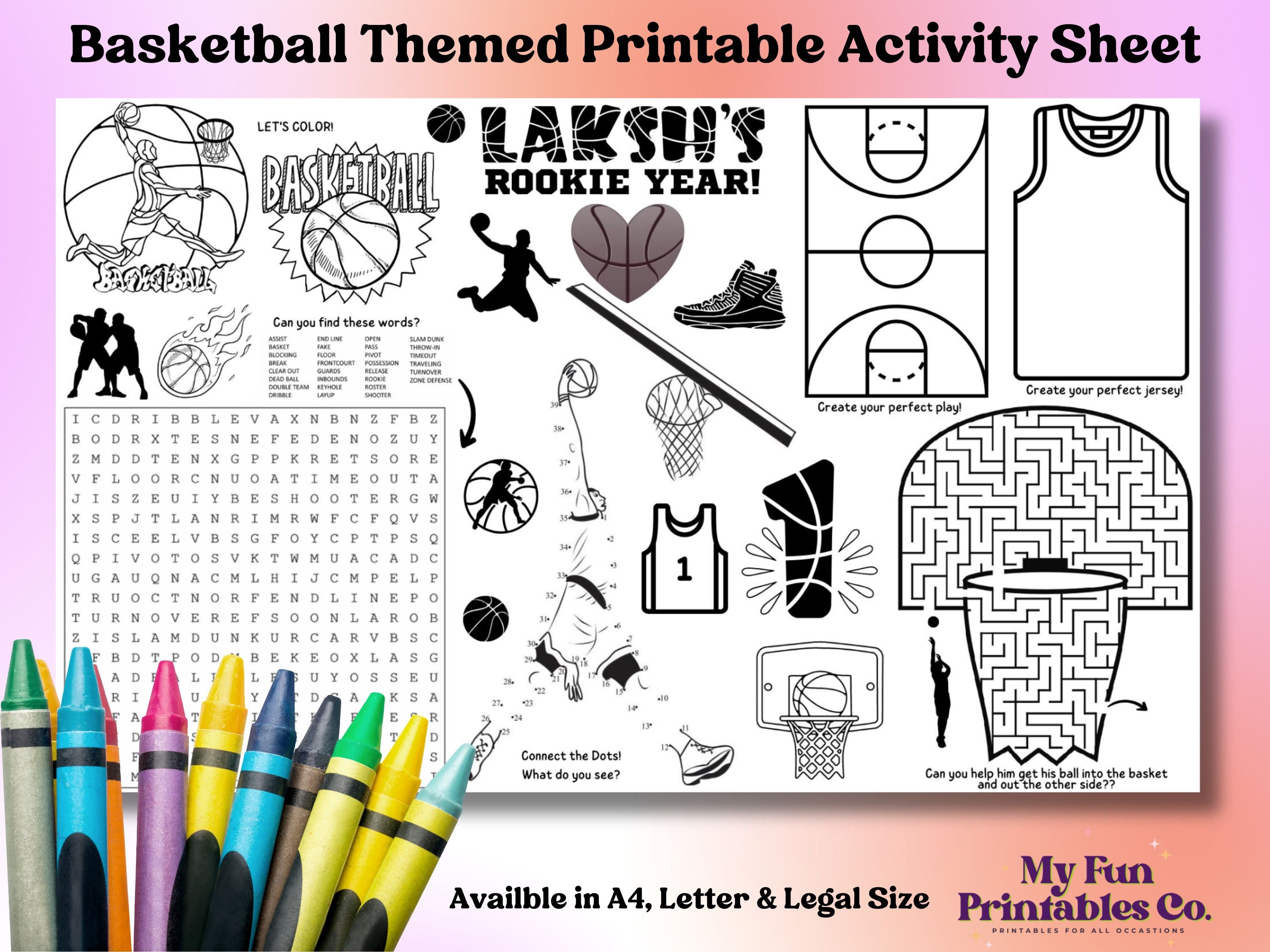 Printable Activity Sheet, Basketball Party Printable, Basketball Party ...
