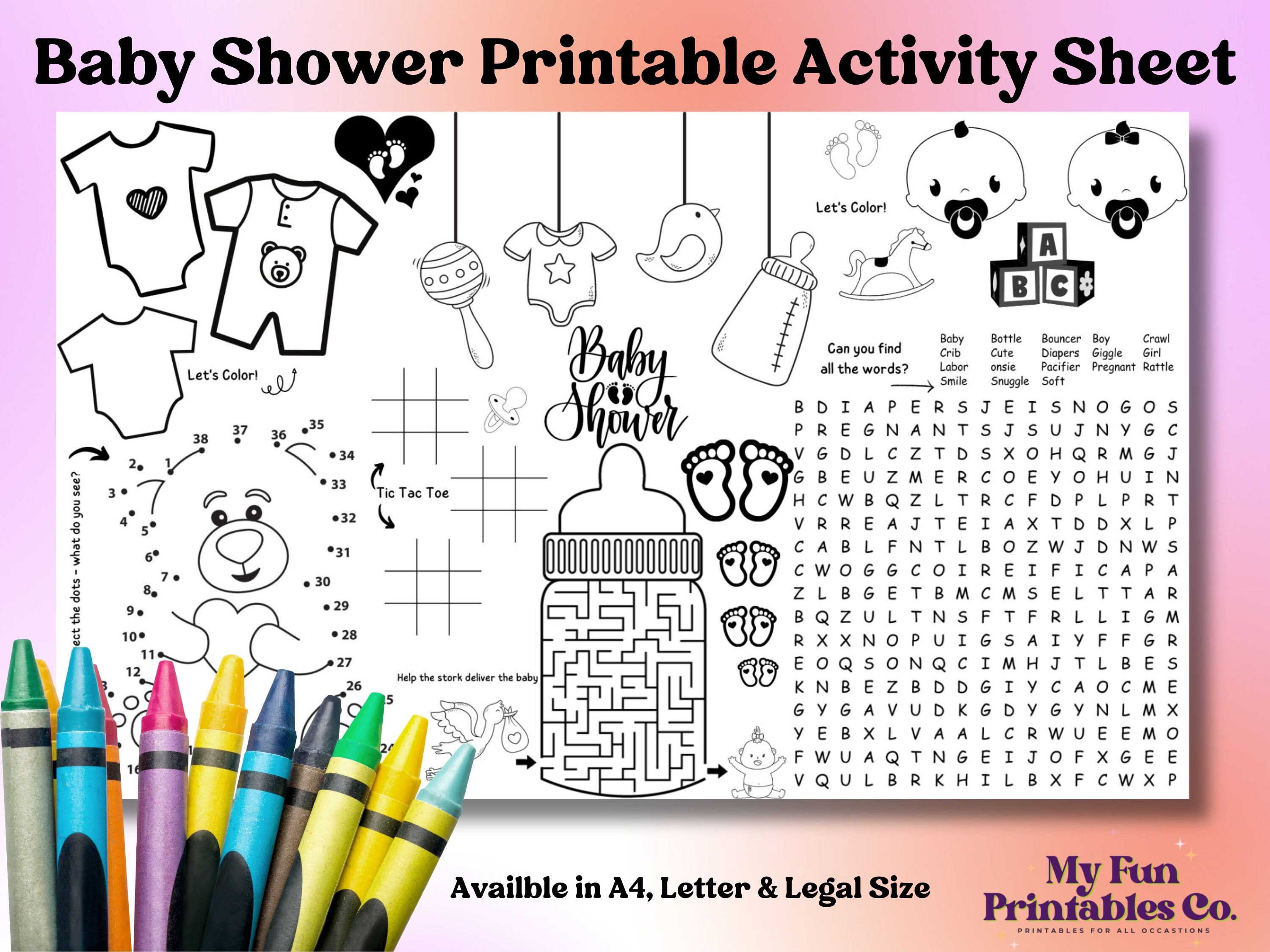 Printable Baby Shower Activity Sheet, Baby Shower Party Printable ...