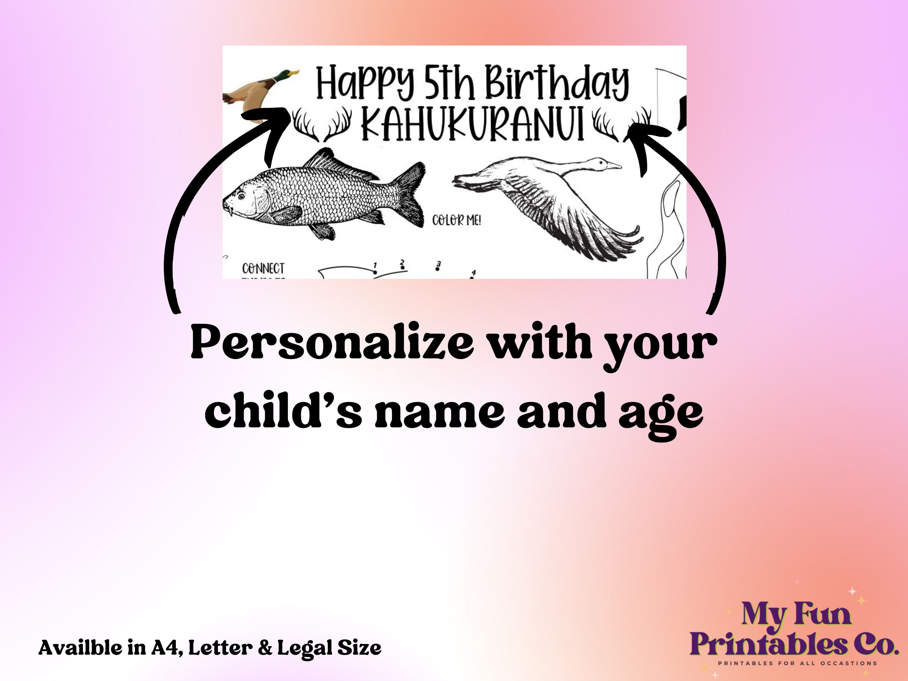 Printable Activity Sheet, Fishing Theme Party Printable, Personalized ...