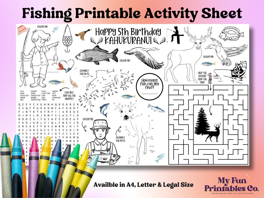 Printable Activity Sheet, Fishing Theme Party Printable, Personalized ...