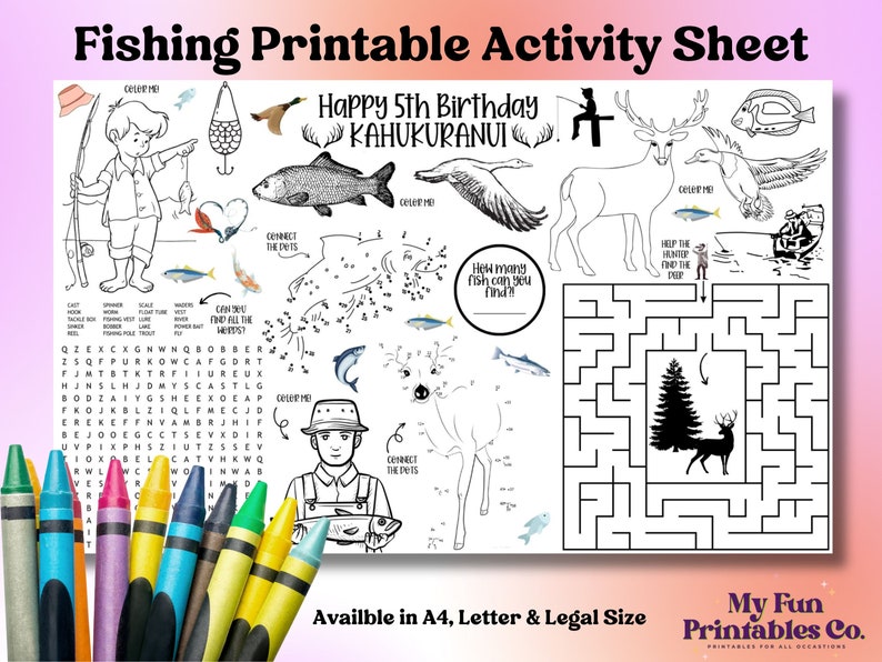 Printable Activity Sheet, Fishing Theme Party Printable, Personalized ...