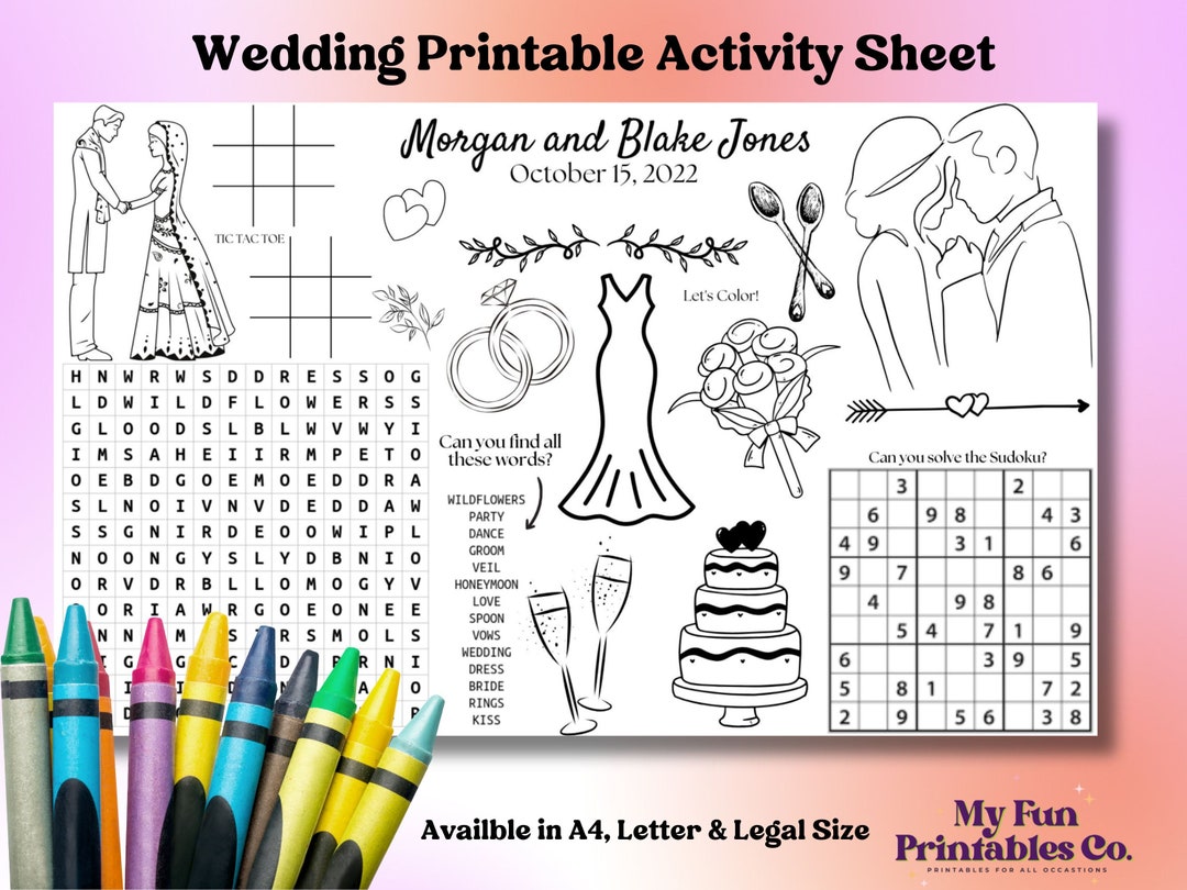 Personalized Wedding Activity Sheet: Printable Coloring Page (digital ...