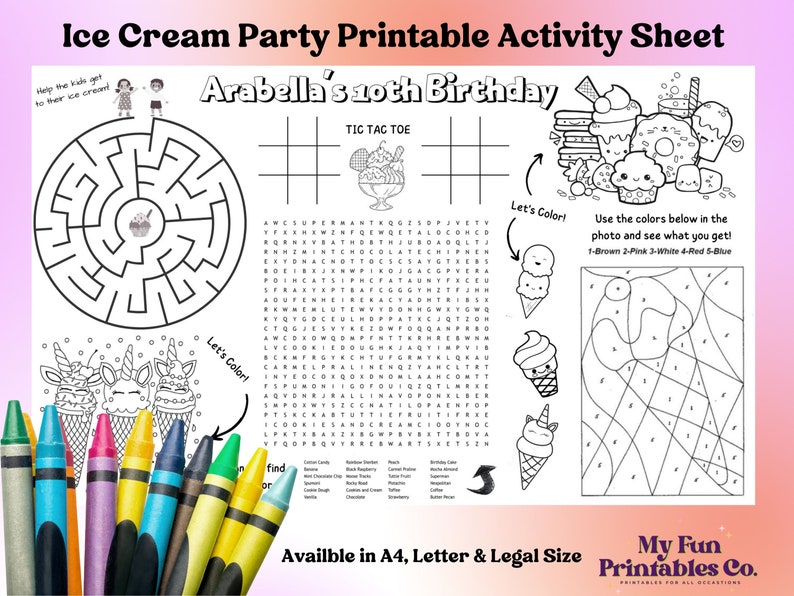 Printable Activity Sheet, Ice Cream Party Printable, Ice Cream Party ...