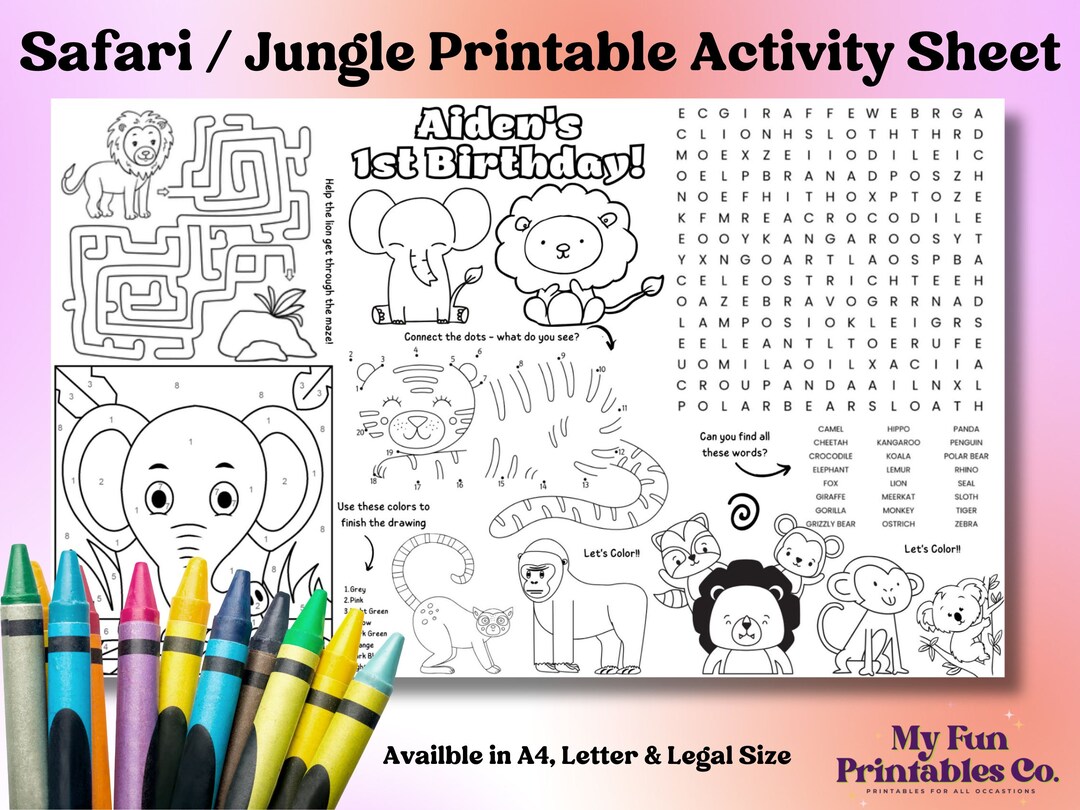Printable Activity Sheet, Safari Theme Party Printable, Personalized ...