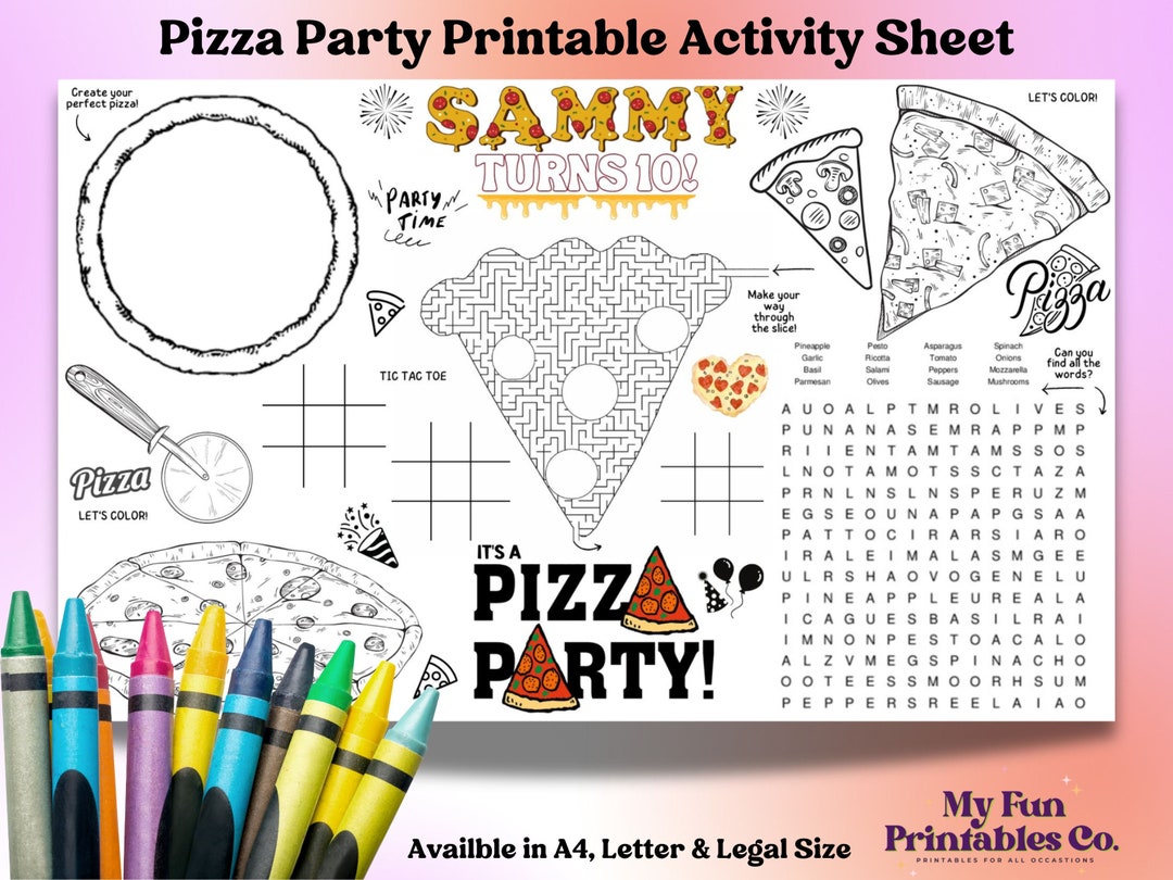 Printable Activity Sheet, Pizza Party Printable, Pizza Party Decor ...