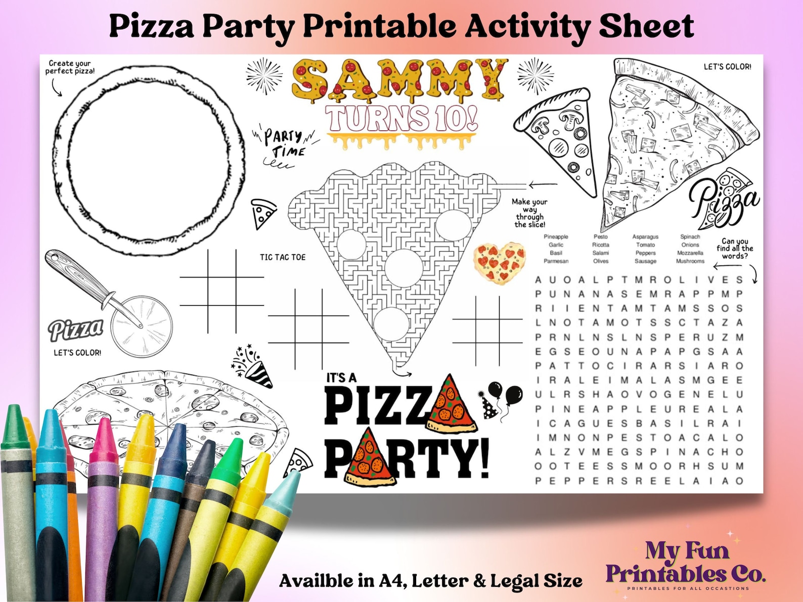 Printable Activity Sheet, Pizza Party Printable, Pizza Party Decor ...