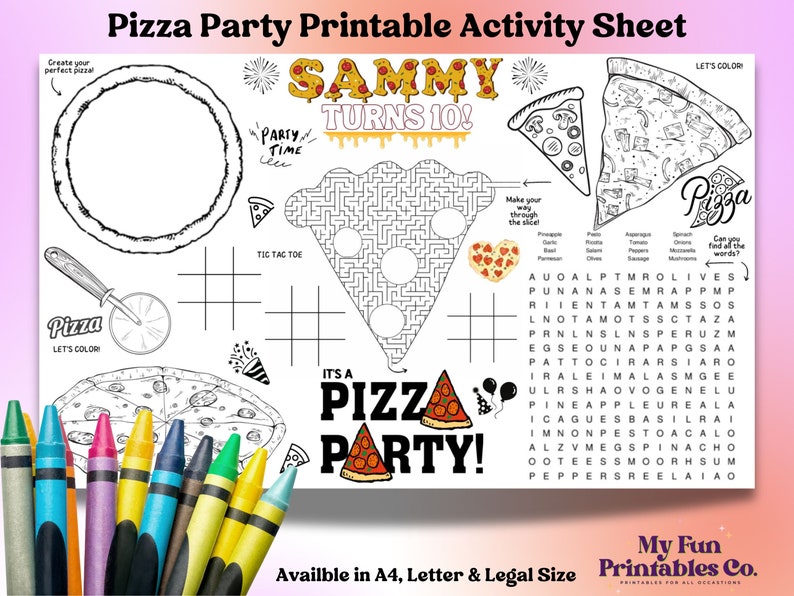 Printable Activity Sheet, Pizza Party Printable, Pizza Party Decor ...