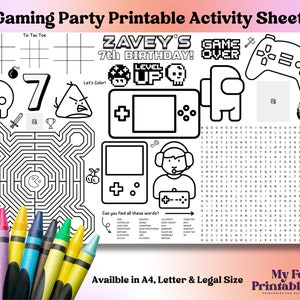 Printable Activity Sheet, Gaming Party Printable, Gaming Party Decor ...