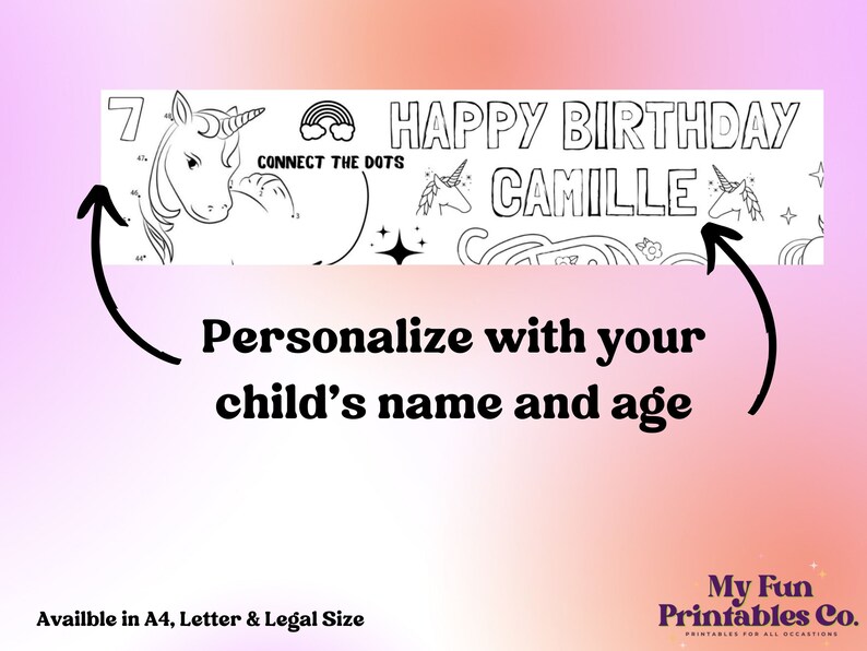 Printable Activity Sheet, Unicorn Theme Party Printable, Personalized ...