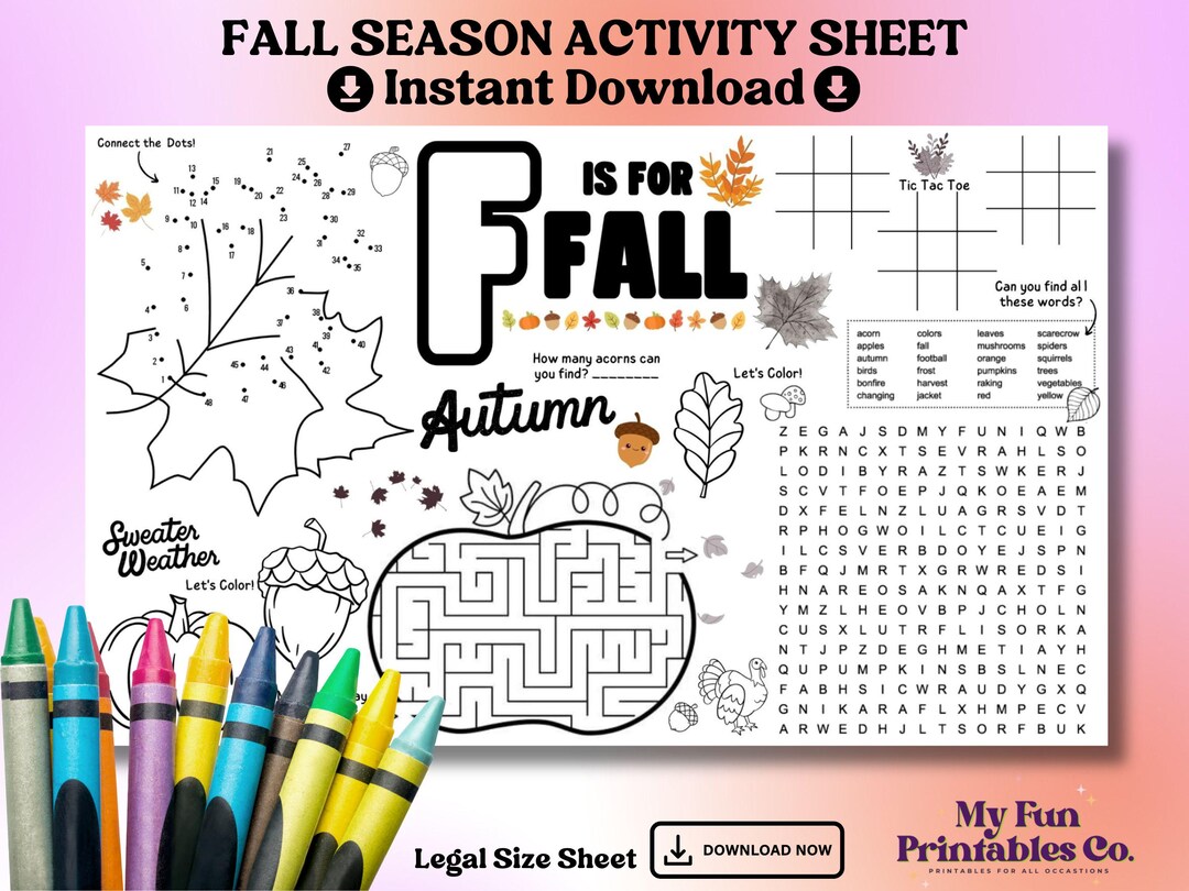 Fall Activity Sheet, Fall Printable, Fall Printable Activity, Instant ...