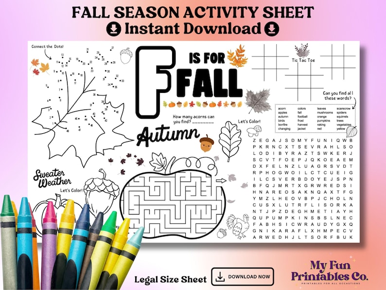 Fall Activity Sheet, Fall Printable, Fall Printable Activity, Instant ...